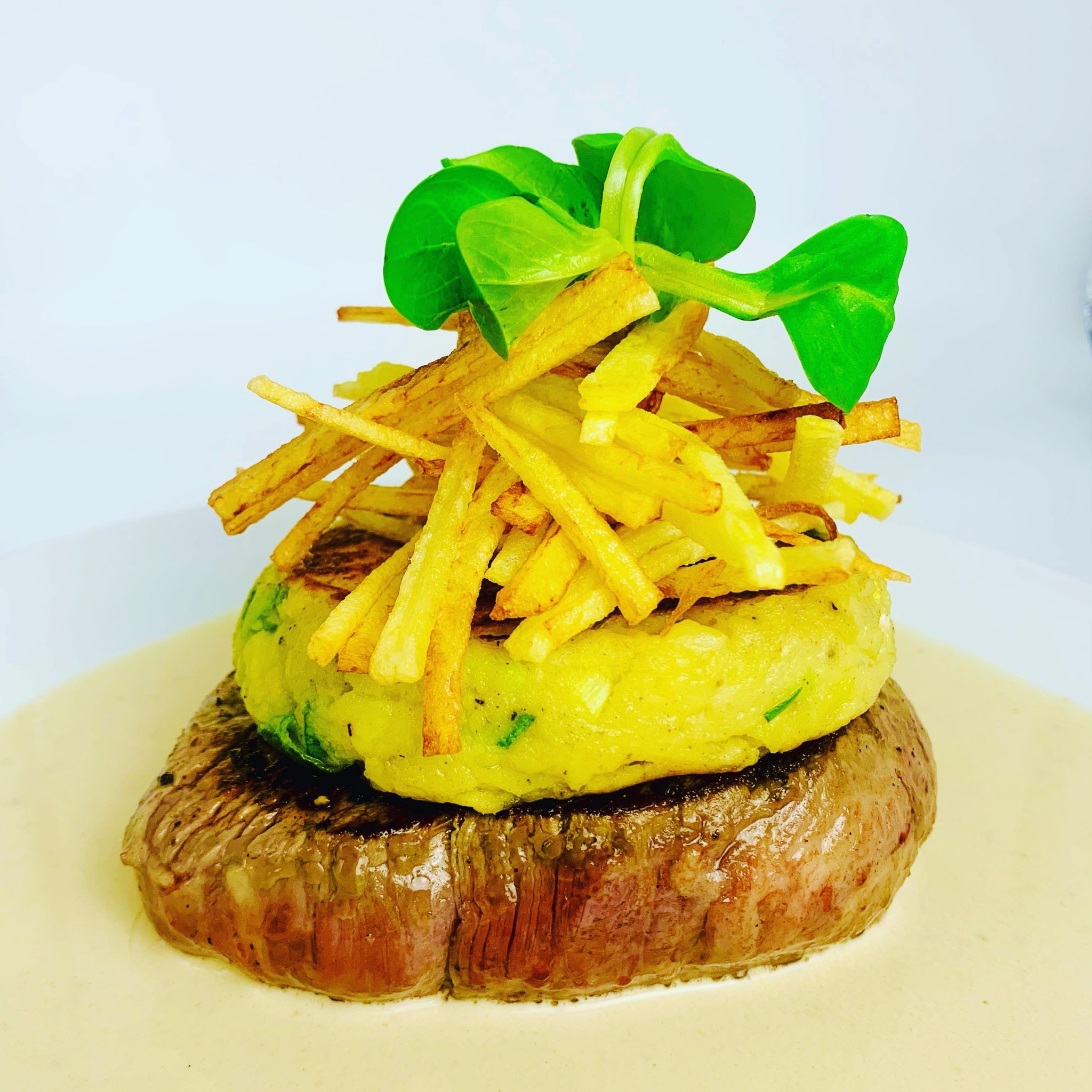 Recipe - Fillet Steaks with Champ Potato Cakes, Straw Potatoes and ...
